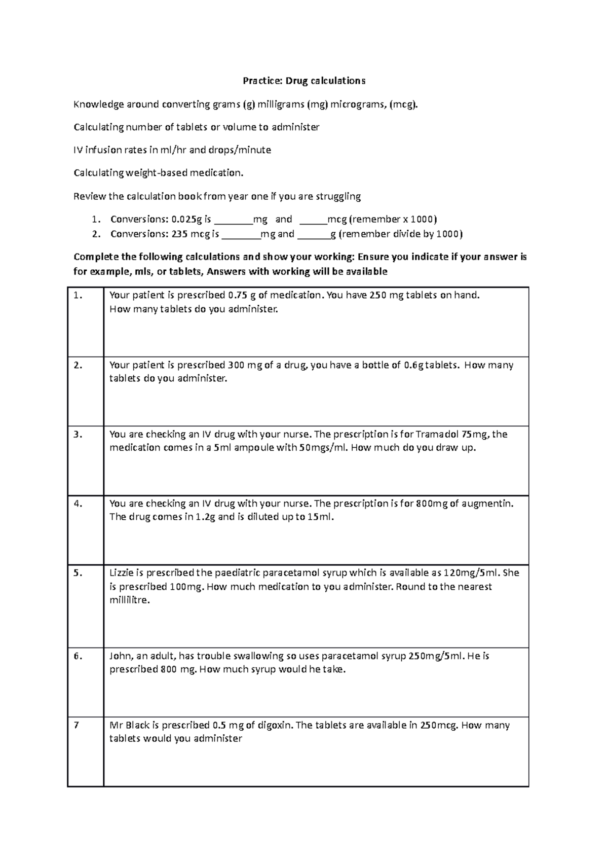Drug calculations - Drug calc practice - Practice: Drug calculations ...