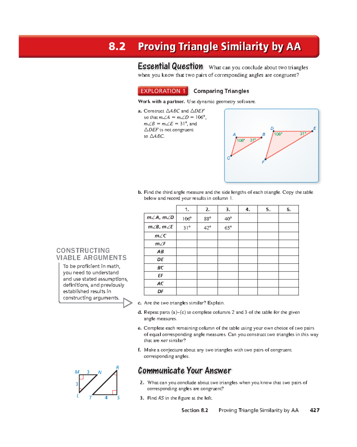 Geo pe 08 02 - Section 8 Proving Triangle Similarity by AA 427 8 ...