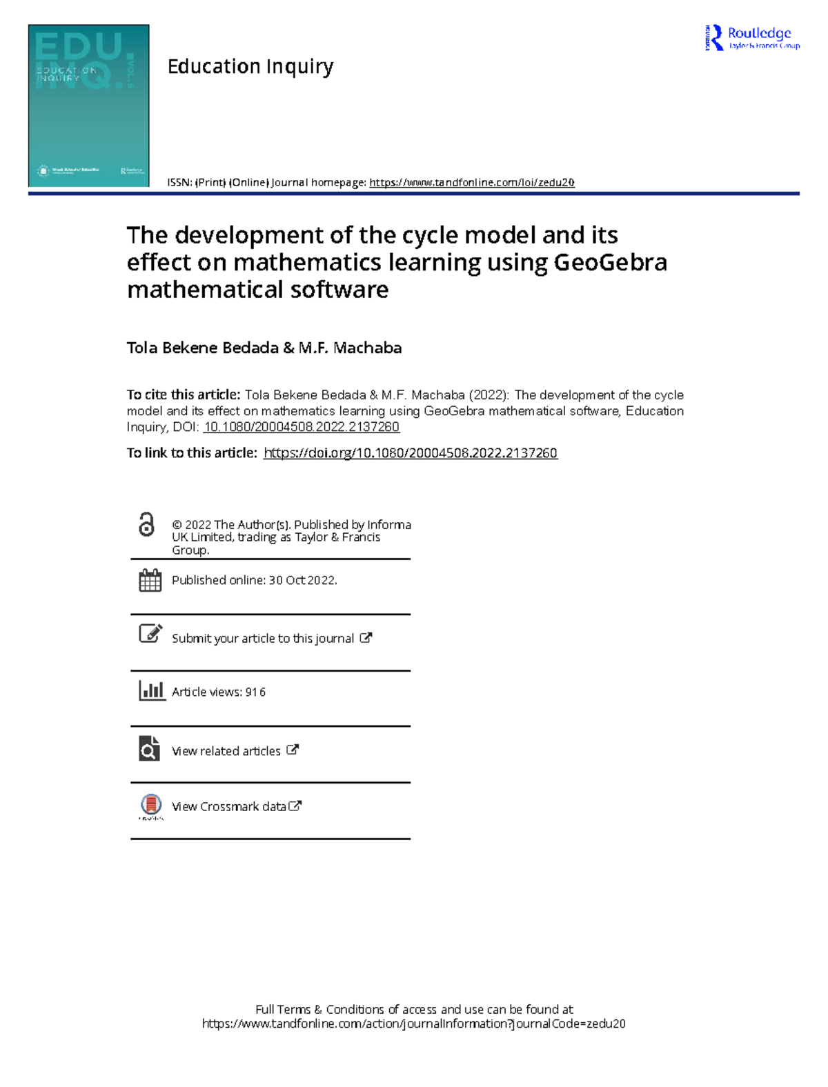The development of the cycle model and its effect on mathematics ...