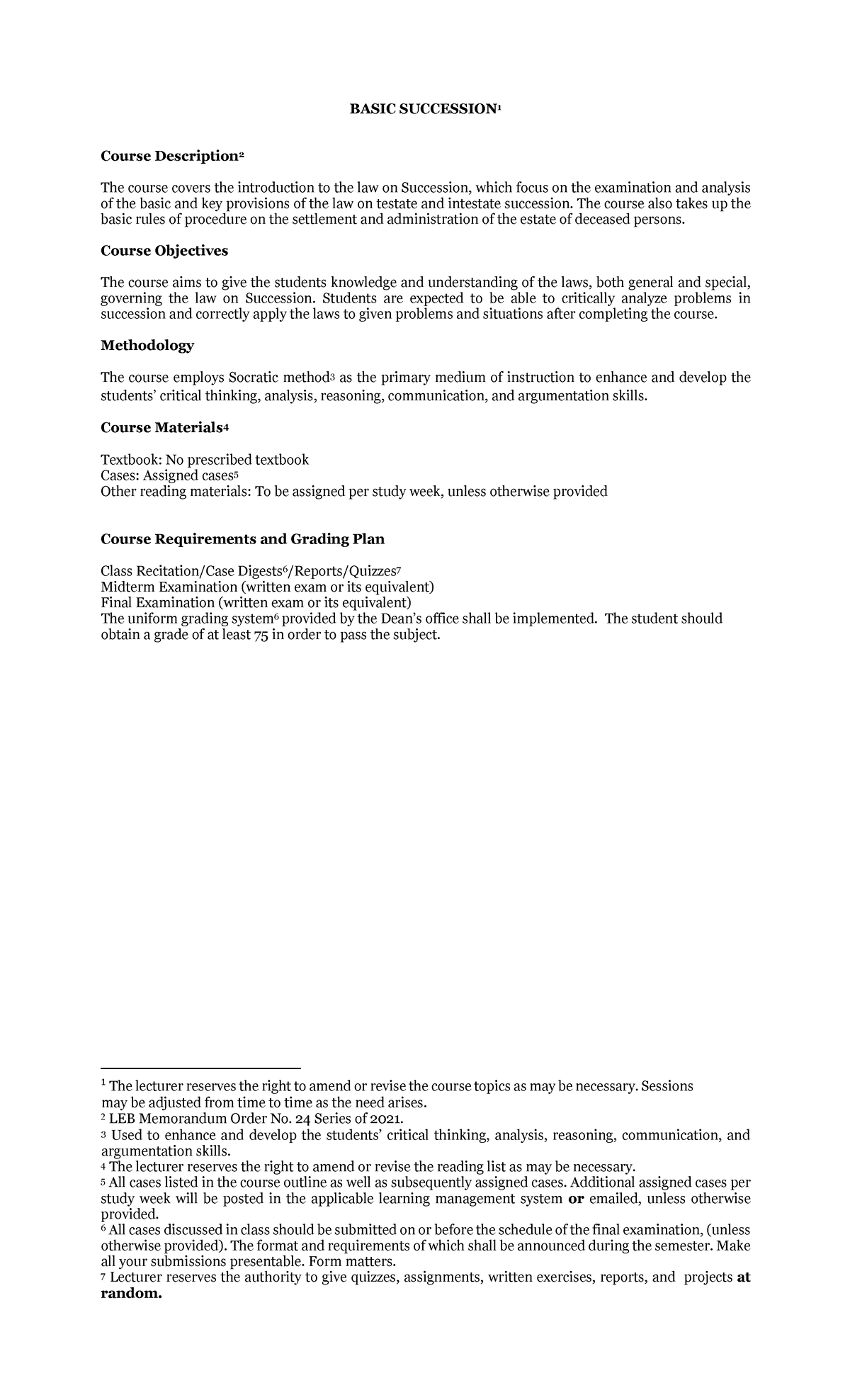 Basic Succession LAW - Albarico - BASIC SUCCESSION 1 Course Description ...