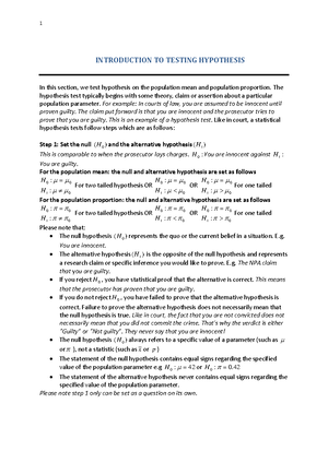 Hypotheses tests for mean from Dr Kloppers - T-tests for means 1. One ...