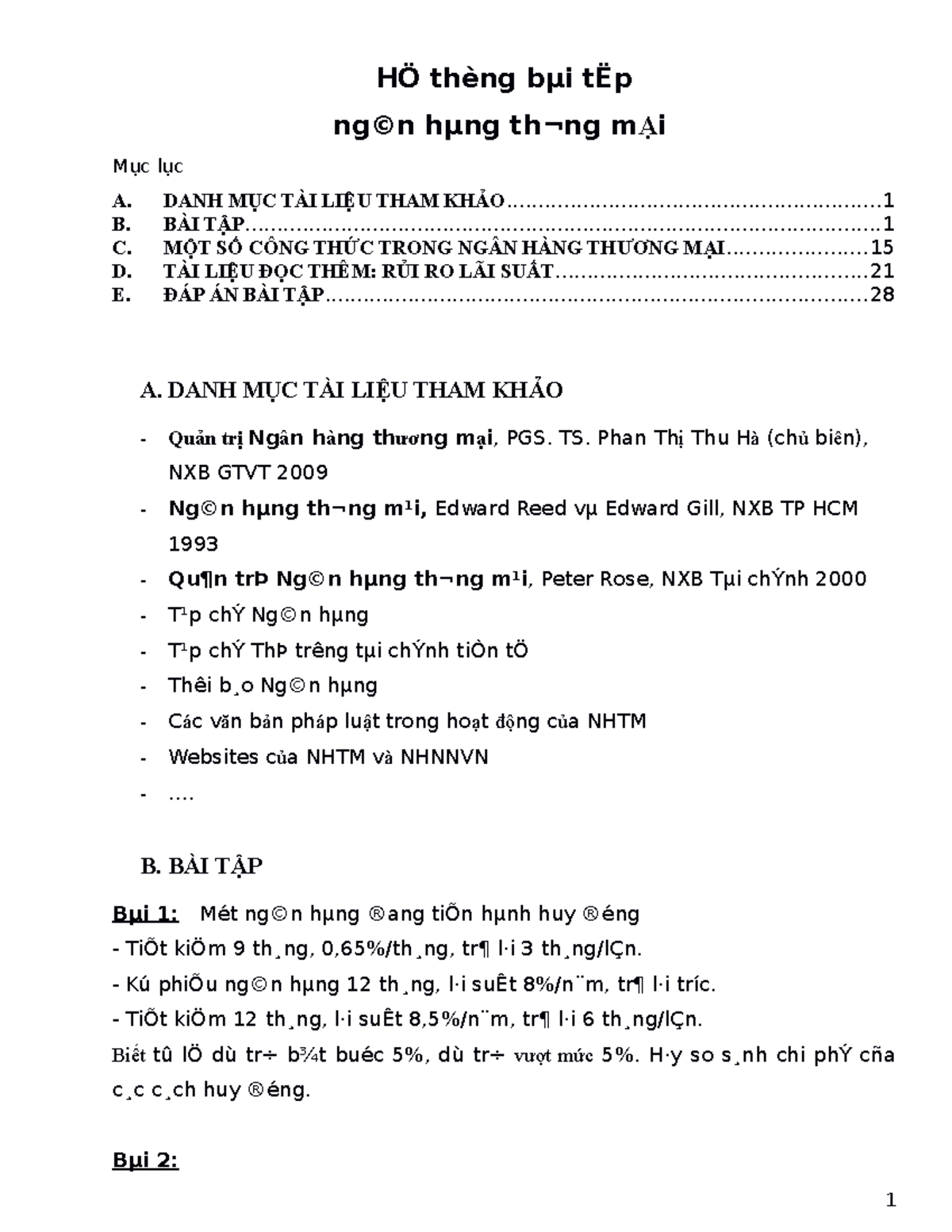 Btap NHTM full version - Bài tập môn NHTM - HÖ thèng bμi tËp ng©n hμng th¬ng mẠi Mục lục A. DANH ...