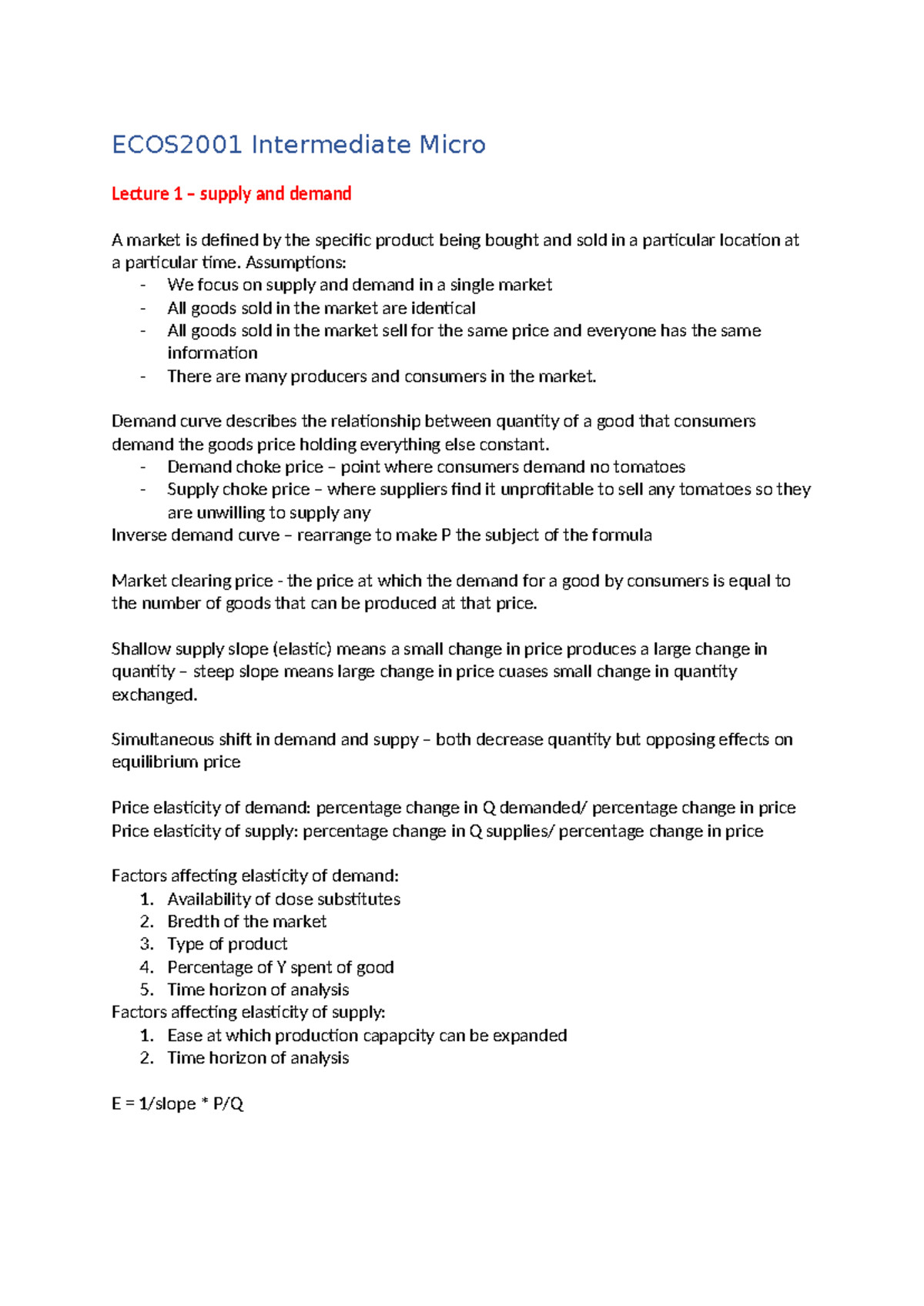 ECOS2001 Intermediate Micro - ECOS2001 Intermediate Micro Lecture 1 ...