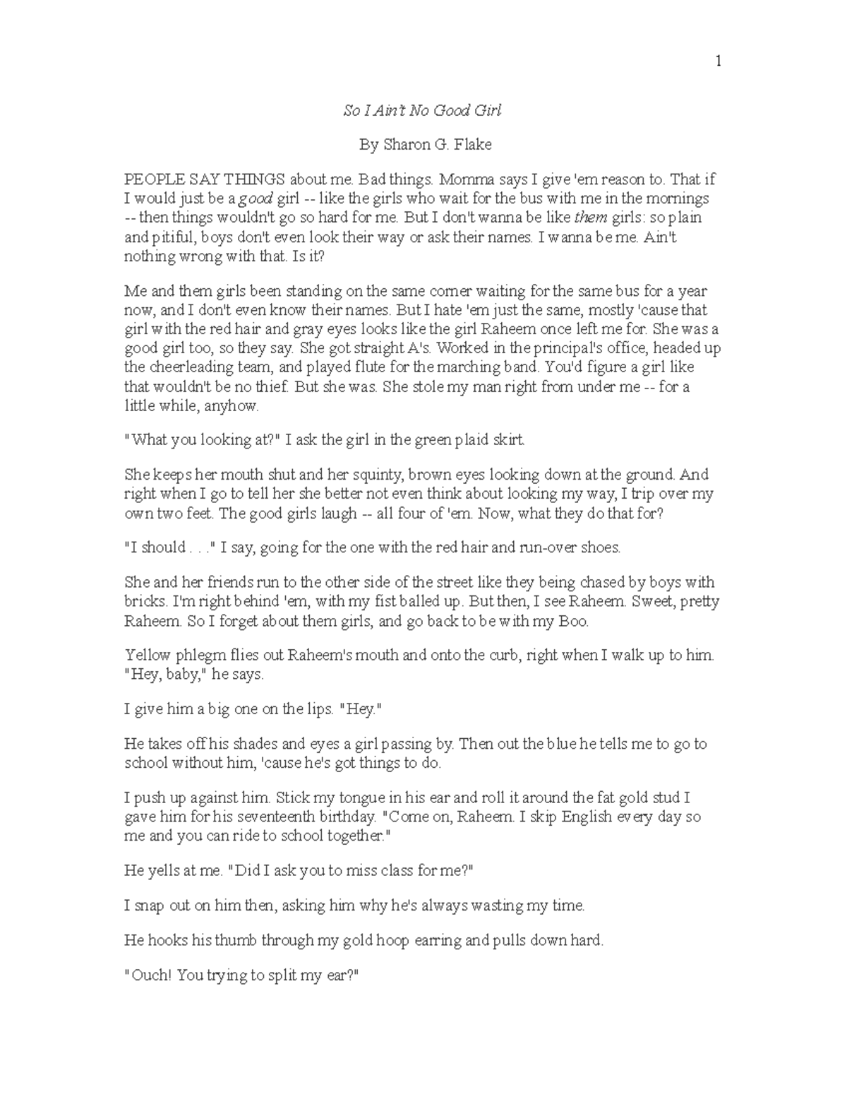 So I aint no good girl by Sharon Flake - So I Ain’t No Good Girl By ...