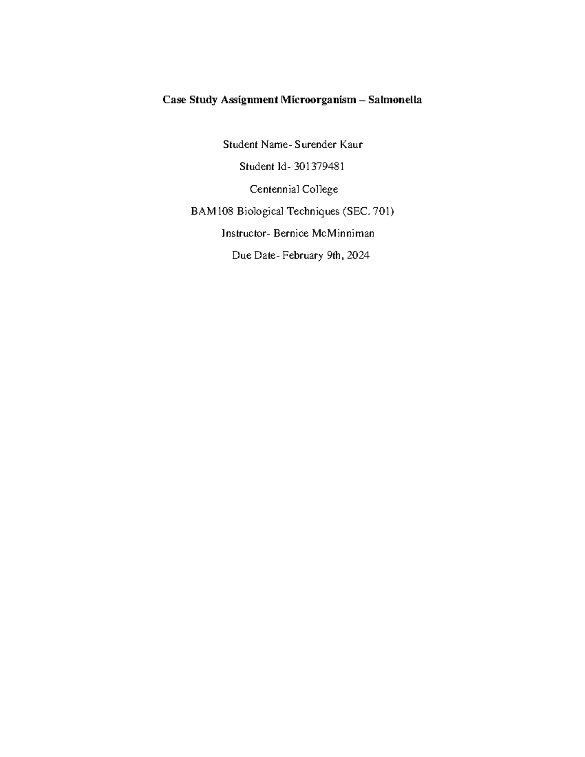 Case Study Assignment Microorganism - Salmonella - Copy (6) - Case ...