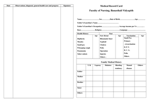 Family Folder Community Health Nursing Faculty Of Nursing Banasthali