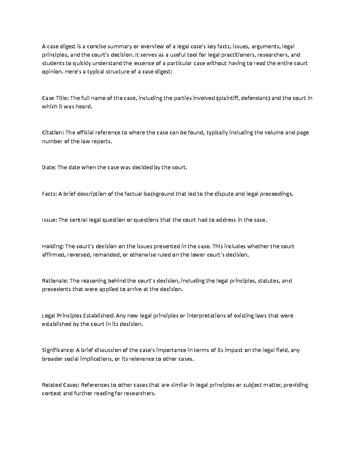 CASE Digest - A case digest is a concise summary or overview of a legal ...