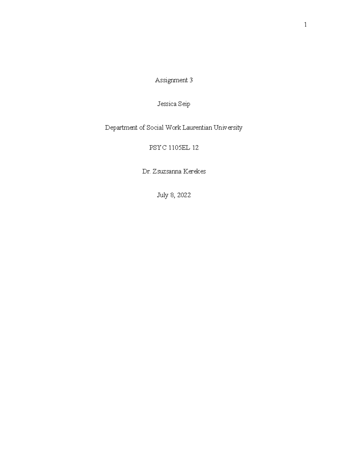 Assignment 3 Jessica Seip PSYC 1105 EL 12 - Assignment 3 Jessica Seip ...