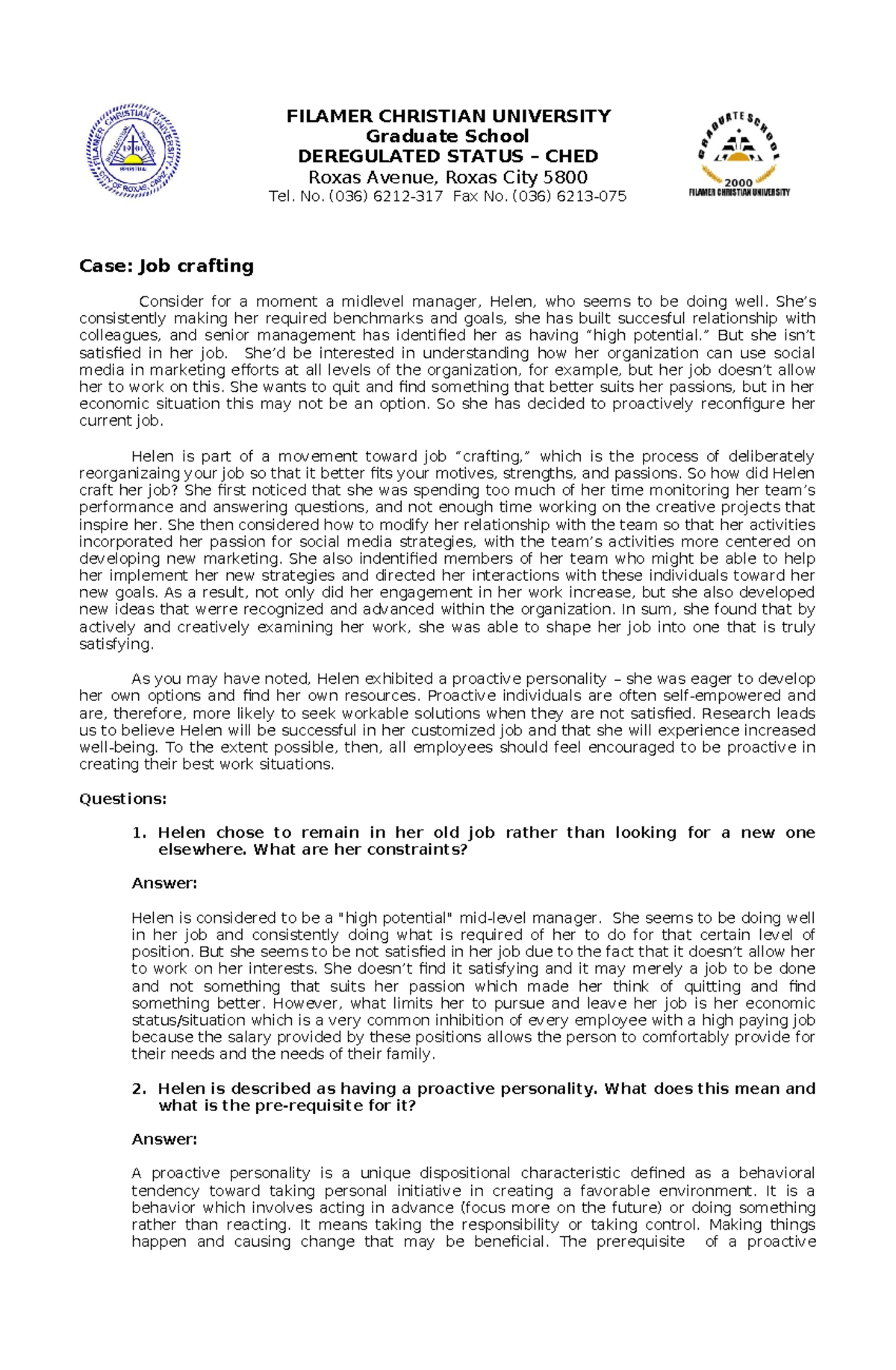 CASE Study NO. 1 - This narrative is about Business Adnistration ...