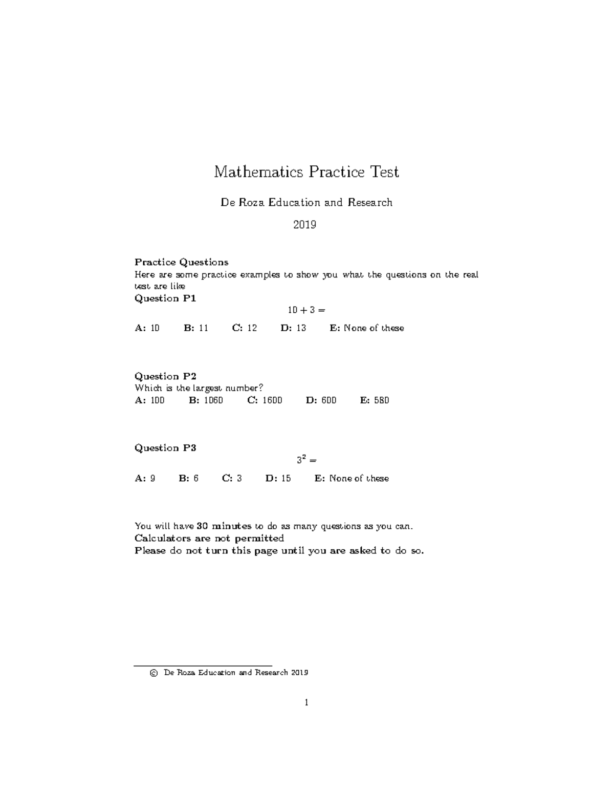 Selective School Mathematics Sample test 3- Year 9 Entry - (VIC ...