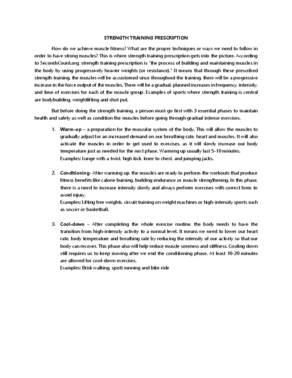 Strength Training Prescription - STRENGTH TRAINING PRESCRIPTION How do ...