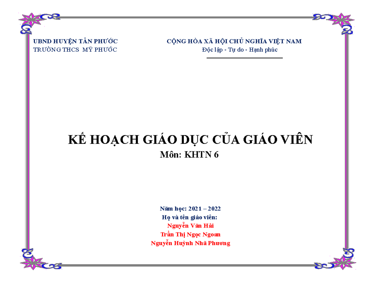 KHGD PHU LUC 3 KHTN 6 - khtn - UBND HUYỆN TÂN PHƯỚC CỘNG HÒA XÃ HỘI CHỦ NGHĨA VIỆT NAM TRƯỜNG ...