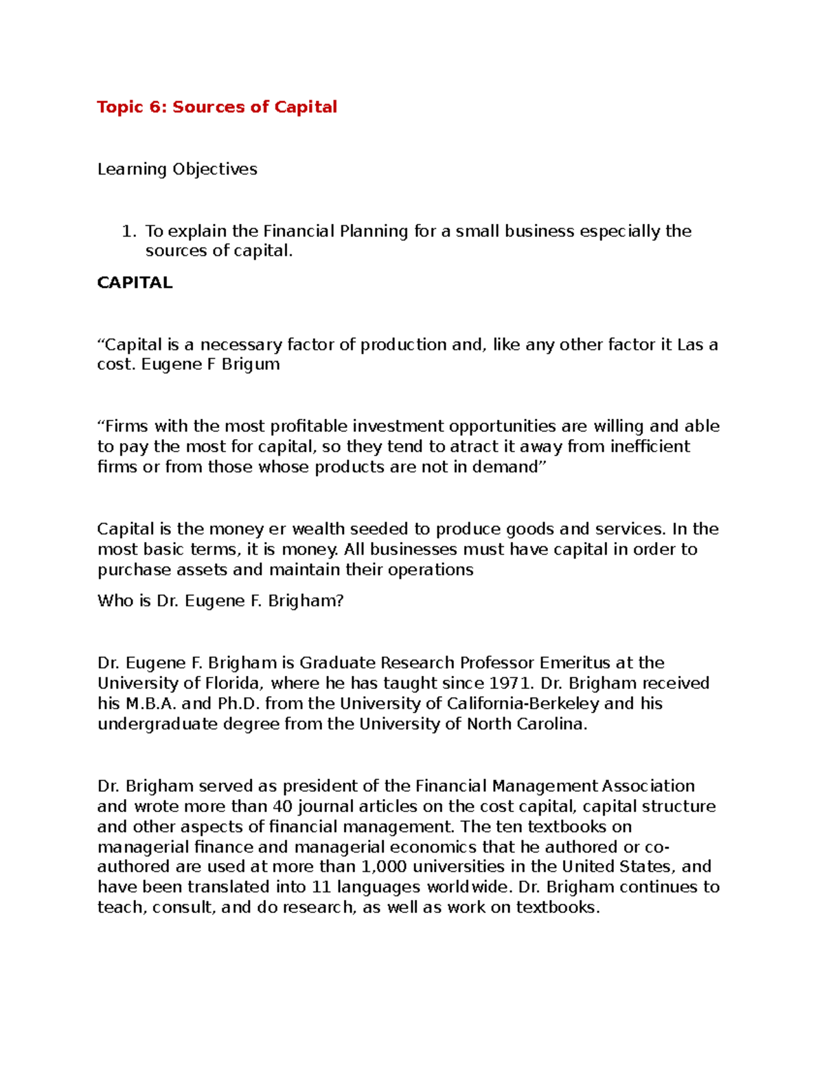 Entrepreneurship Sources of Capital - Topic 6: Sources of Capital ...