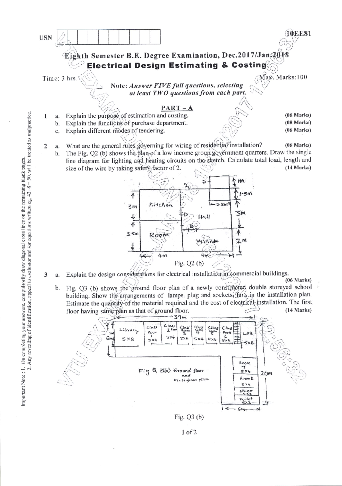VTU question paper of 10EE81 Electrical Design, Estimating & Costing ...