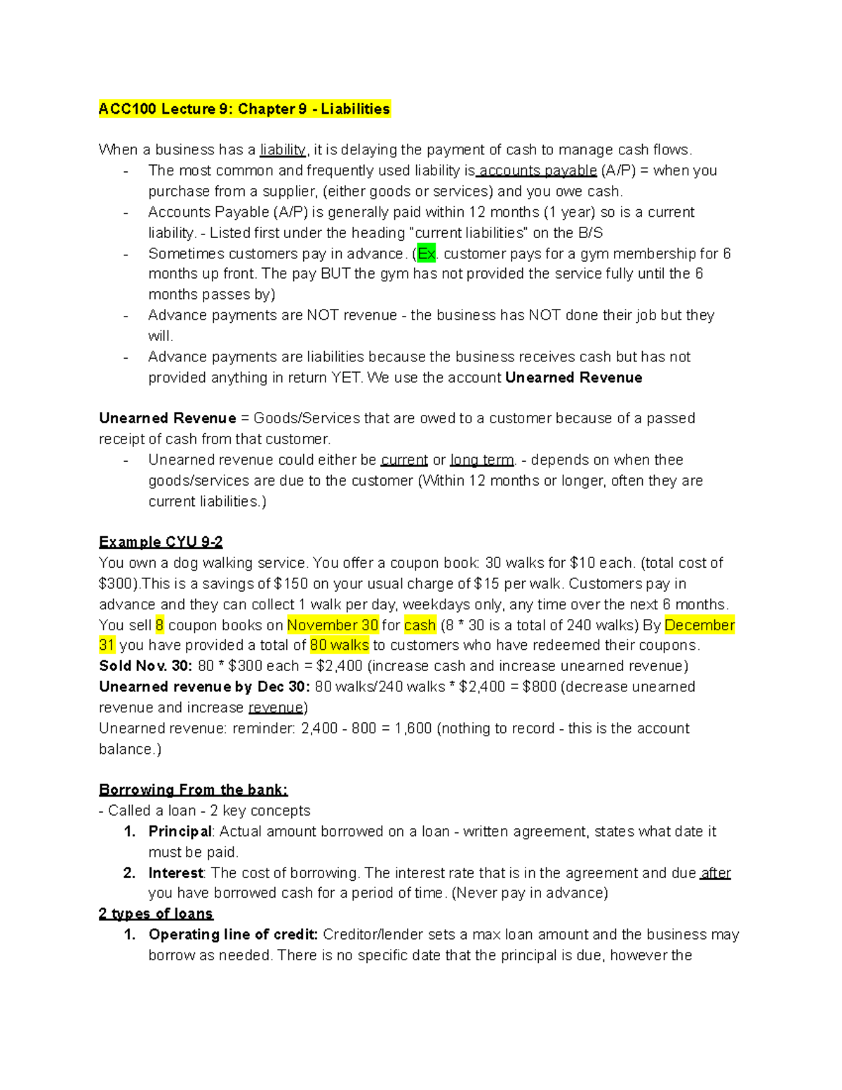 ACC100 Lecture 9 11 11 19 - ACC100 Lecture 9: Chapter 9 - Liabilities ...
