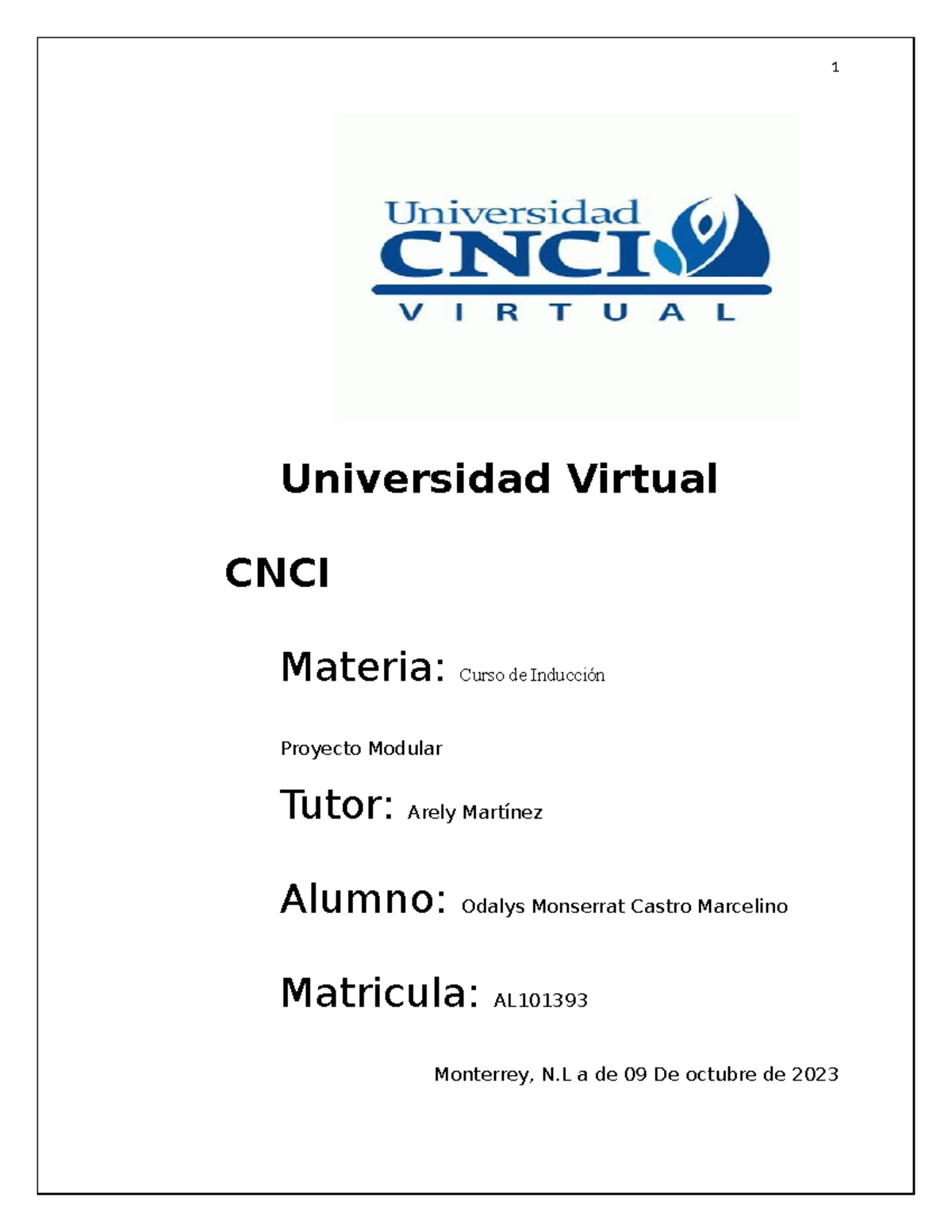 Proyecto Modular - trabajo 100 - Universidad Virtual CNCI Materia: Curso de Inducción Proyecto ...