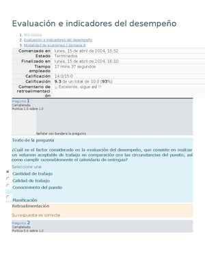 Evaluación e indicadores del desempeño autocalificable sem 4 - Evaluación e indicadores del ...