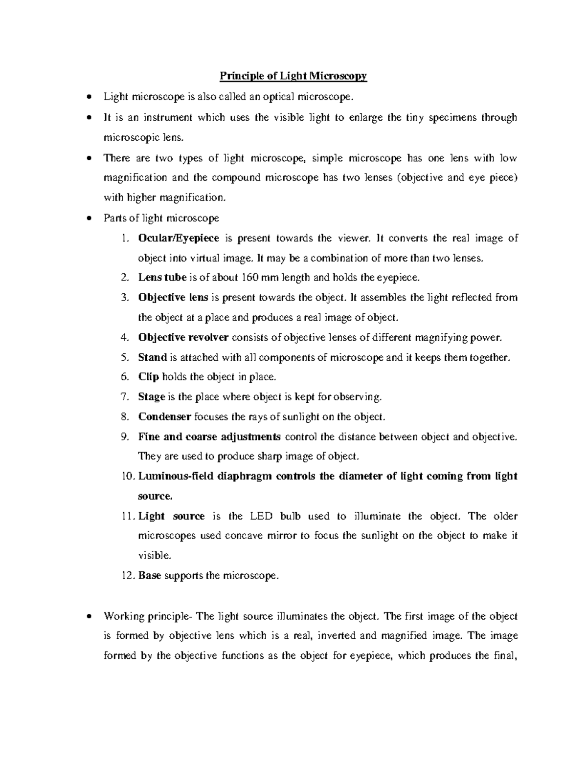 Principle of light microscopy - Principle of Light Microscopy Light ...
