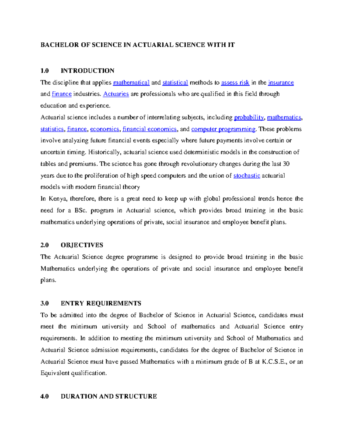 Bachelor OF Science IN Actuarial Science WITH IT - BACHELOR OF SCIENCE IN ACTUARIAL SCIENCE WITH ...