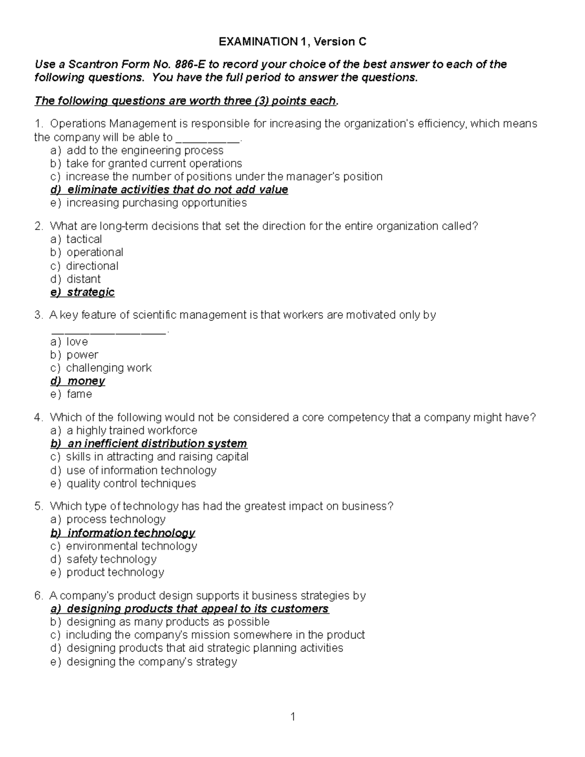 OPM Exam 1 - Operations Management Test Exercise preparation tool for ...