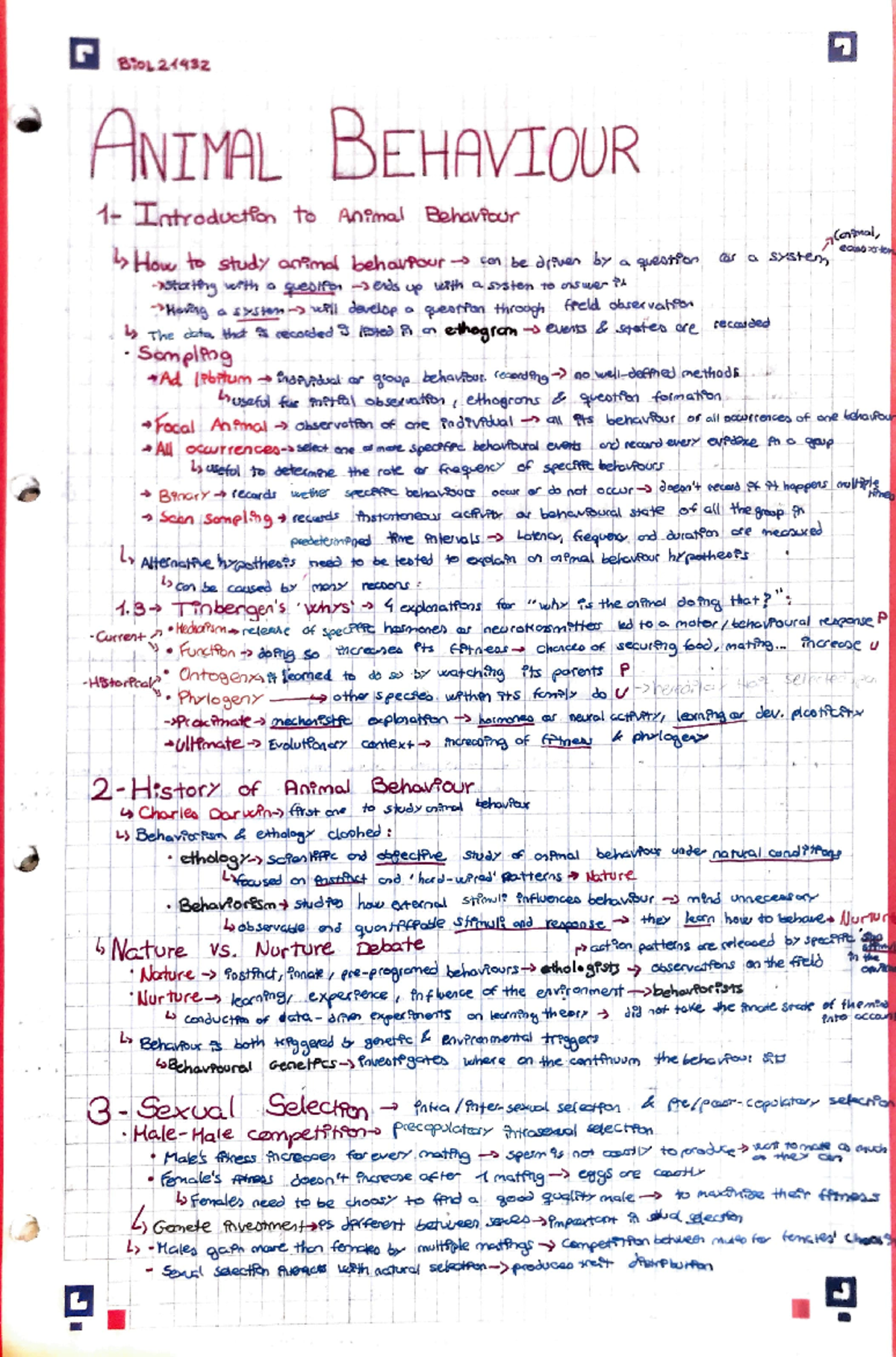 Animal behaviour all notes 2020-2021 - BIOL21423 - Studocu
