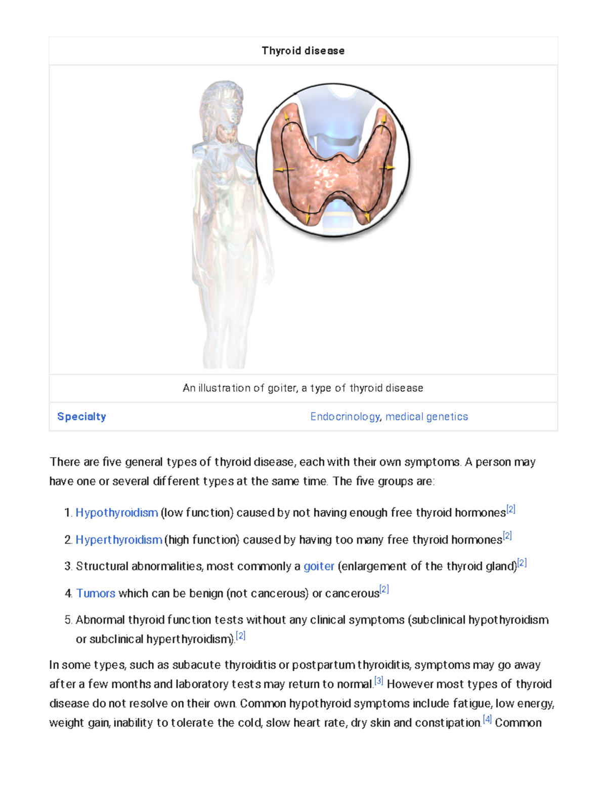Thyroid disease - Wikipedia - T here are five general t ypes of t ...