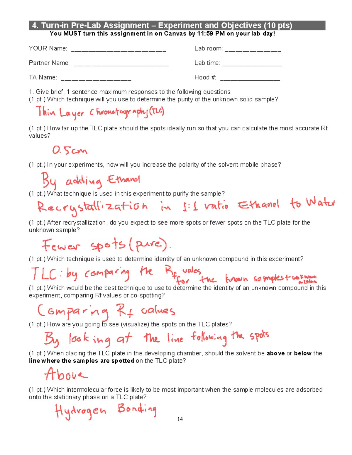 TLC lab package Fall2020 - Turn-in Pre-Lab Assignment – Experiment and ...