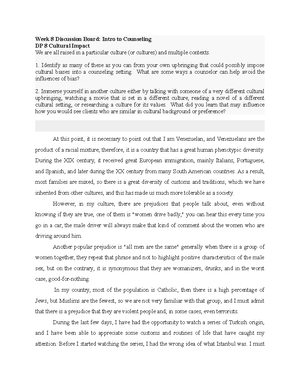 Week 3 Discussion - Week 3 Discussion Board: Intro to Counseling ...