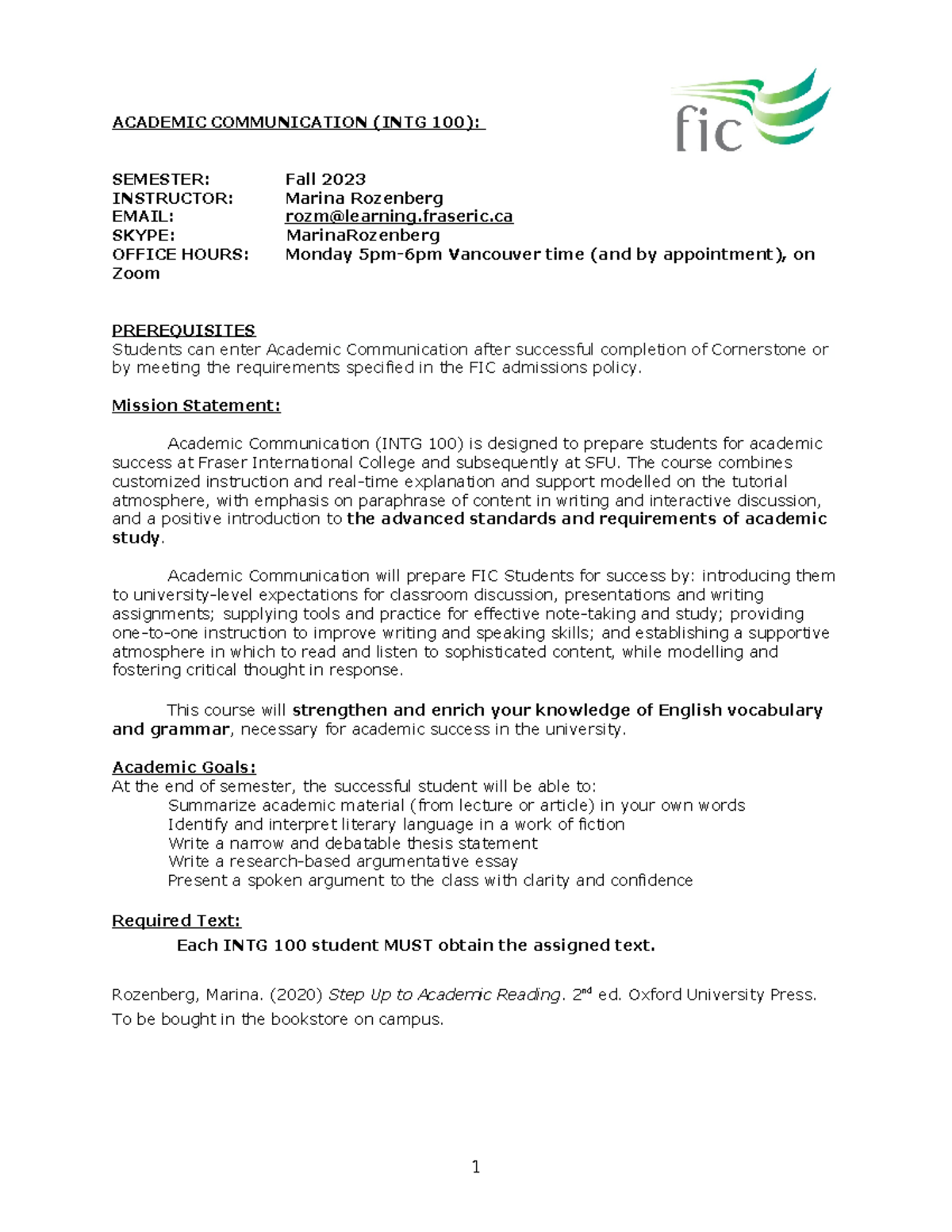 Academic Communication (INTG) Full term - ACADEMIC COMMUNICATION (INTG ...