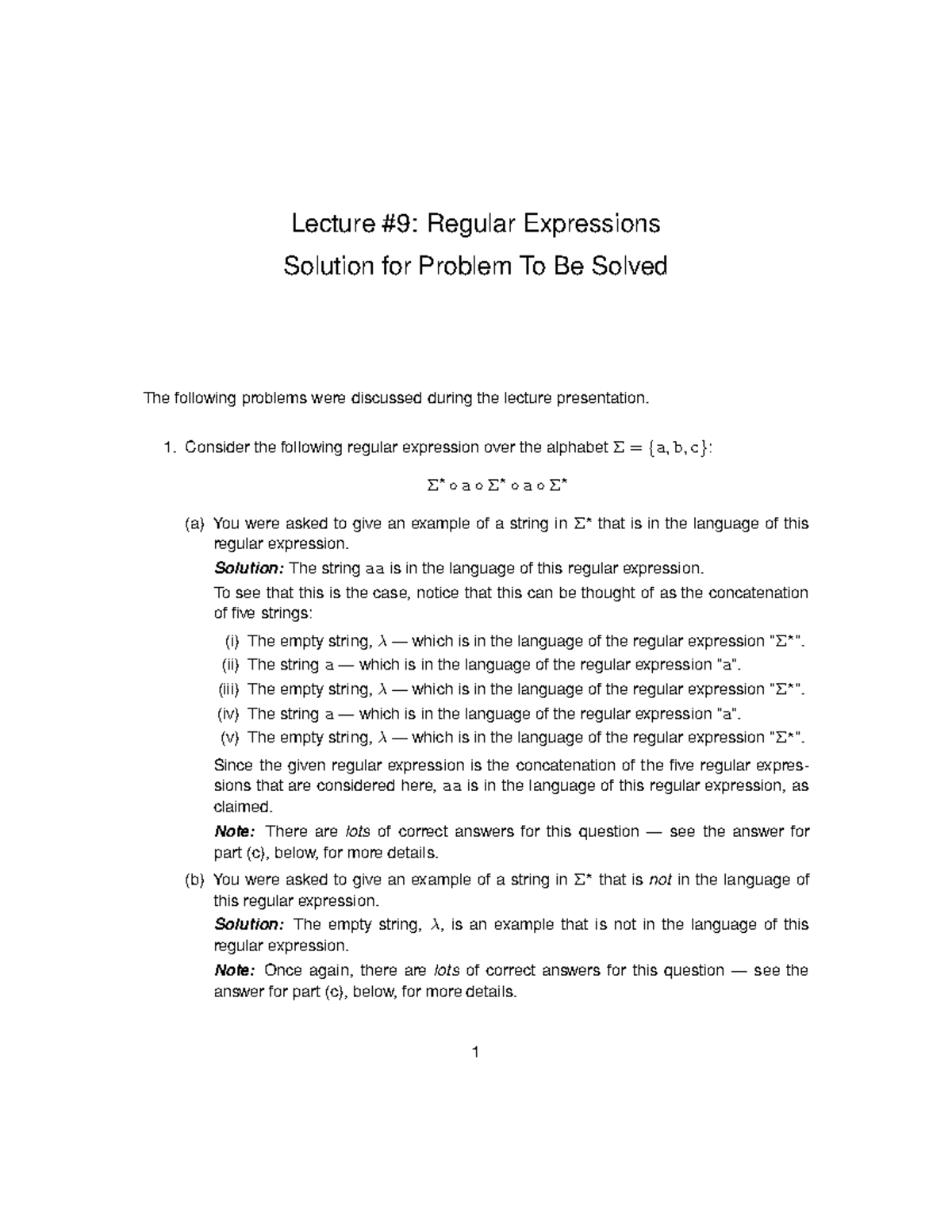 L09 presentation solution completed - Lecture #9: Regular Expressions ...