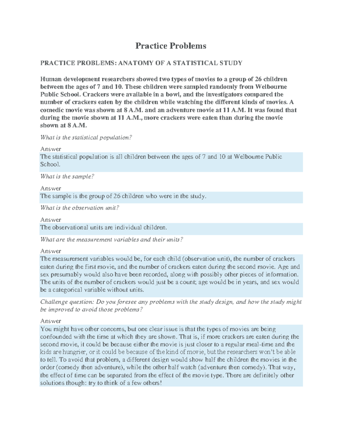 Stat Practice Problems - Practice Problems PRACTICE PROBLEMS: ANATOMY ...