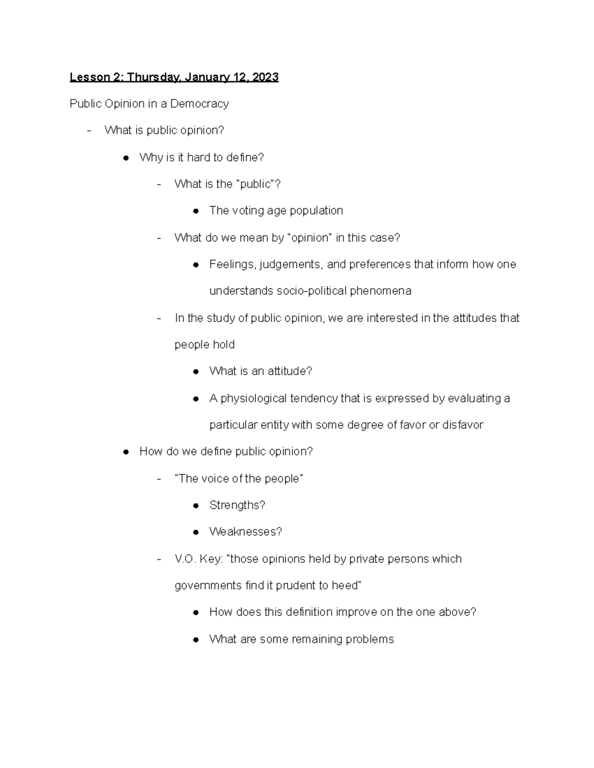 POLI 209 - Lesson 2 Notes (Public Opinion in a Democracy) - Lesson 2 ...