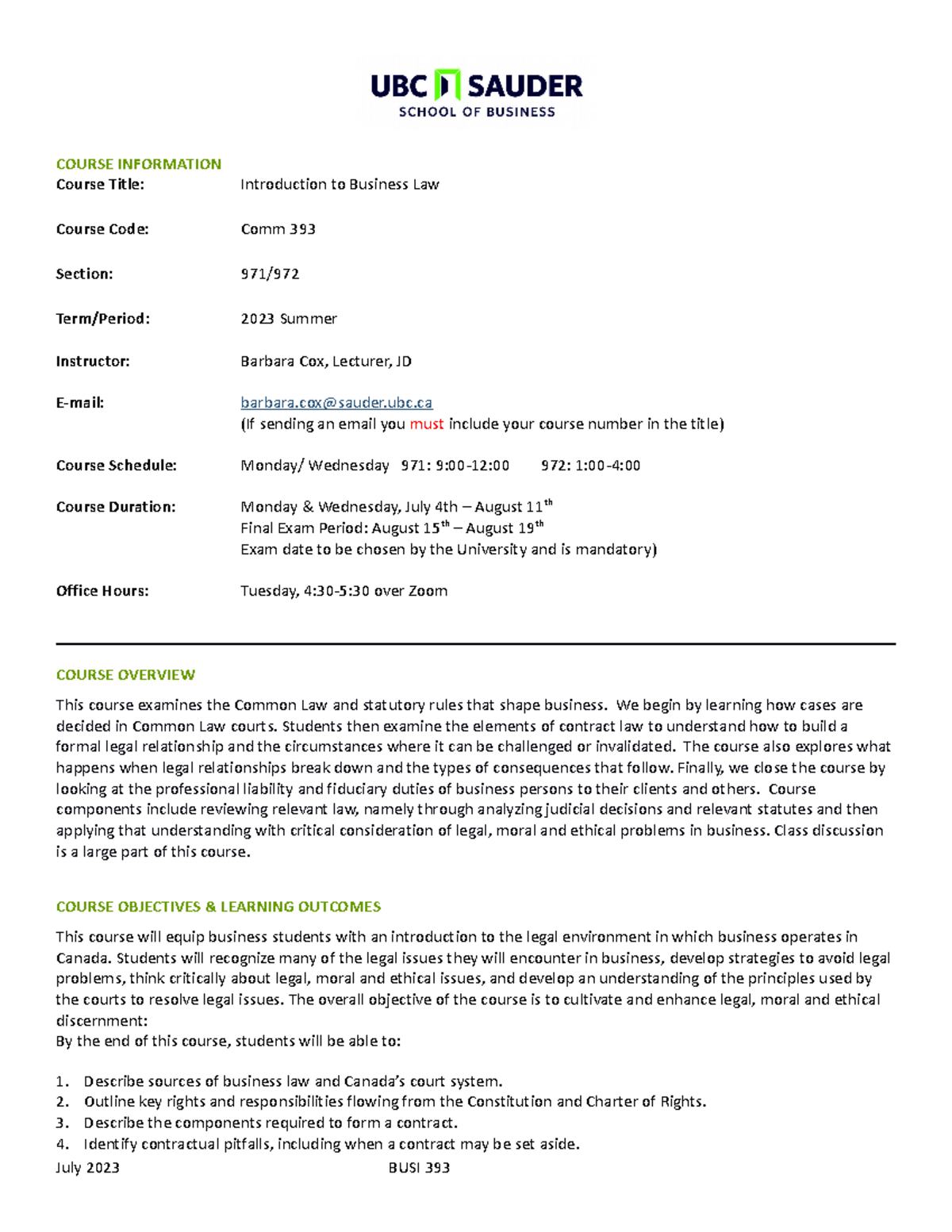Course Outline Summer-1 - COURSE INFORMATION Course Title: Introduction ...