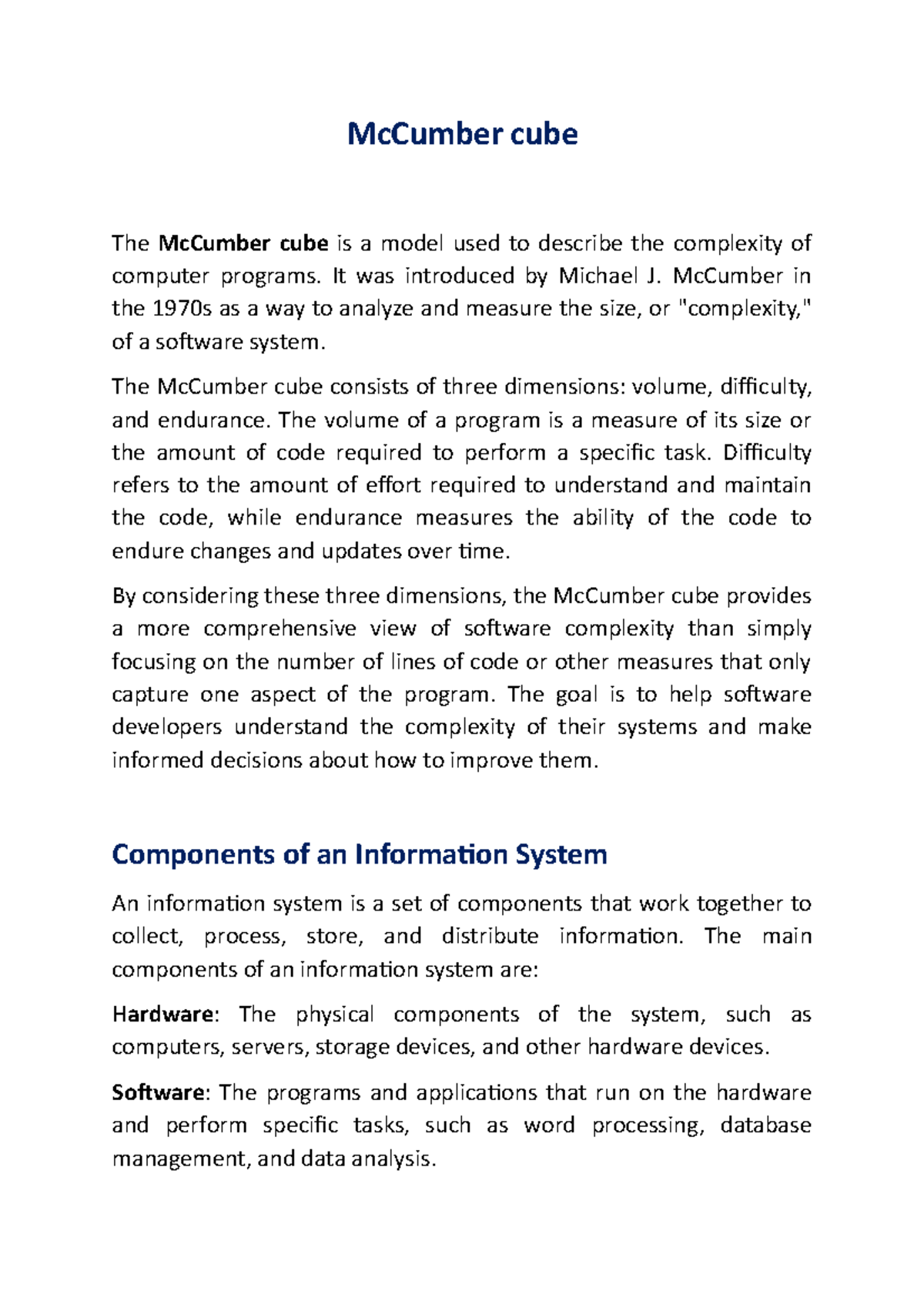 Mc Cumber cube - NOTES - McCumber cube The McCumber cube is a model ...
