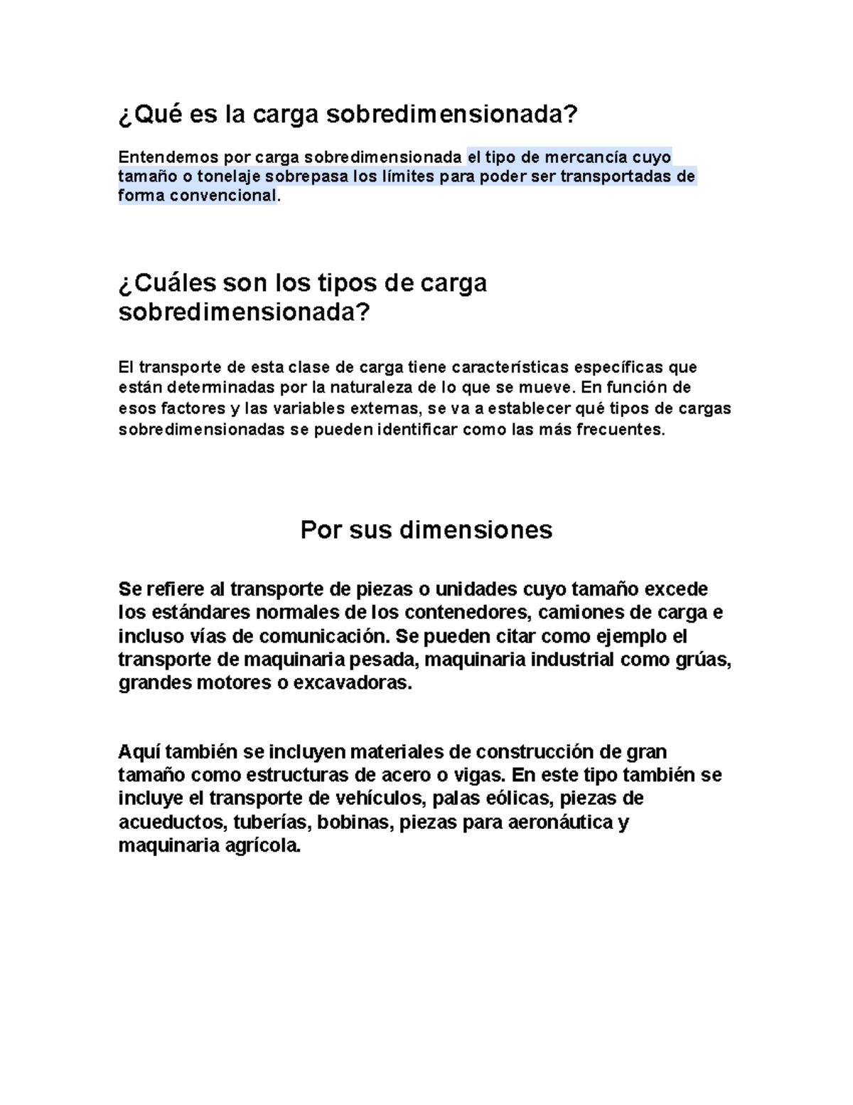 Informacion Carga Sobredimensionadas - ¿Qué es la carga ...