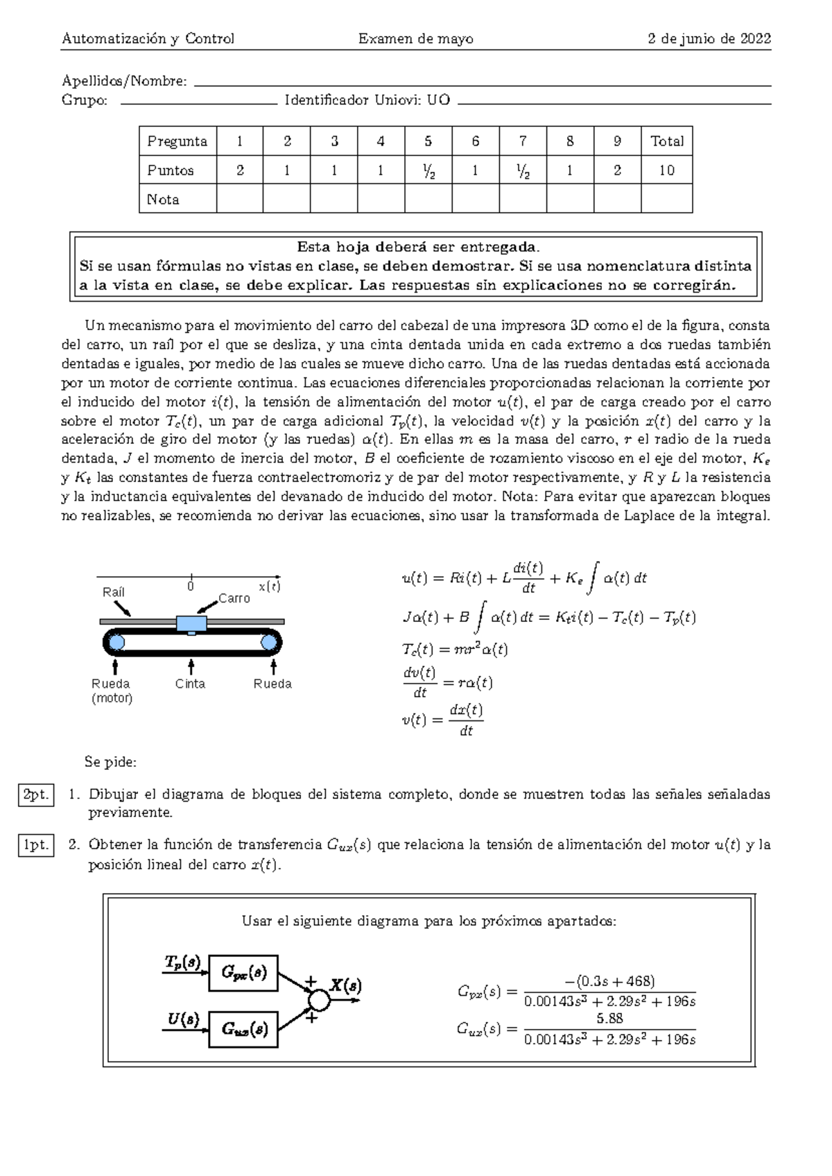 2022 mayo - Examen mayo 2022 - Automatizaci ́on y Control Examen de ...