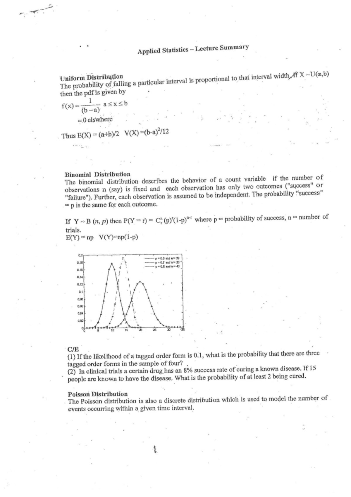 Applied Static Lecture Note 01 - Applied Statistics Lecture Summary The Uniform probability ...