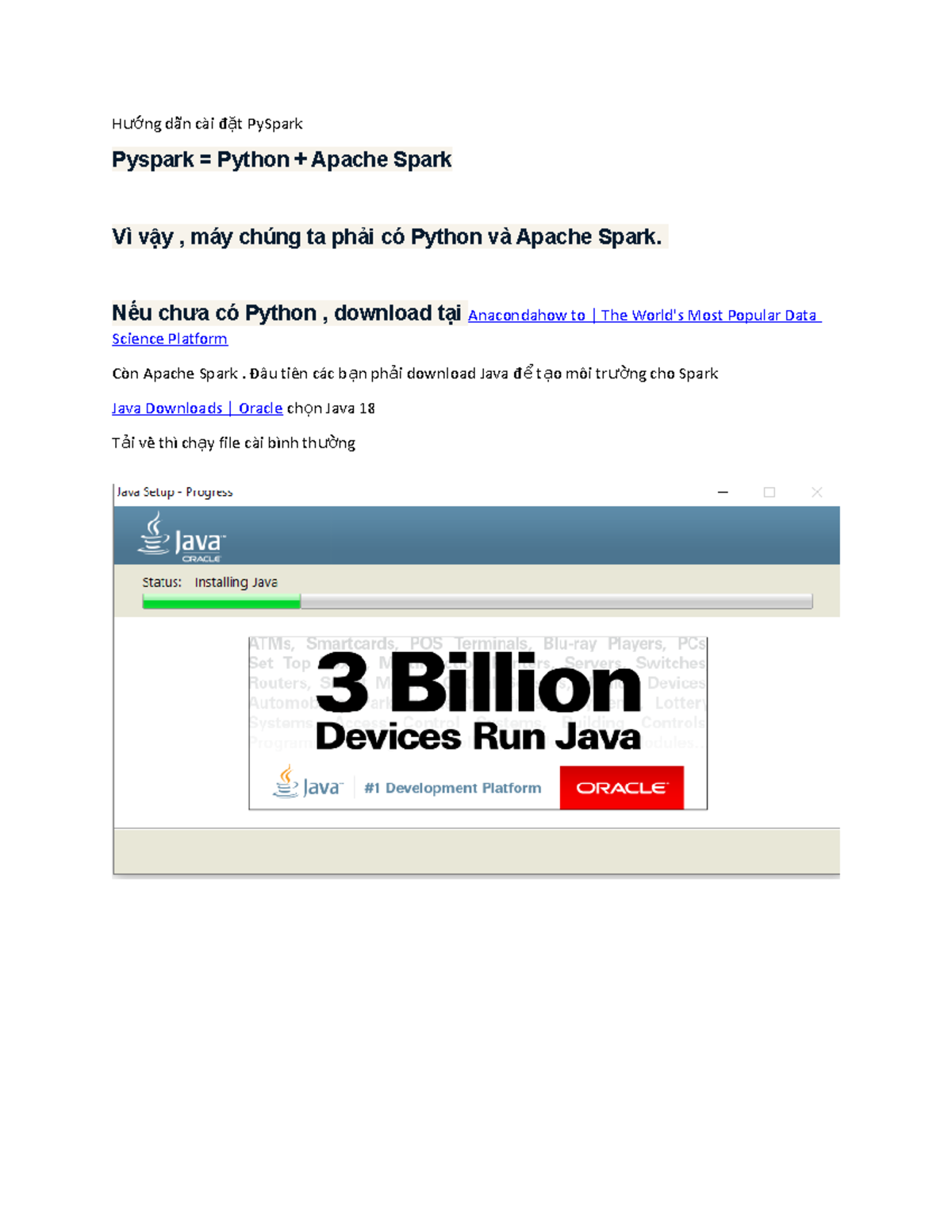 Cài đặt pyspark - H ướng dẫẫn cài đ ặt PySpark Pyspark = Python + Apache Spark Vì vậy , máy ...