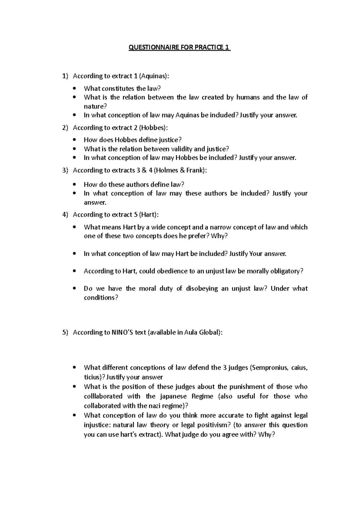 Practice 1 Questionnaire - QUESTIONNAIRE FOR PRACTICE 1 According to ...