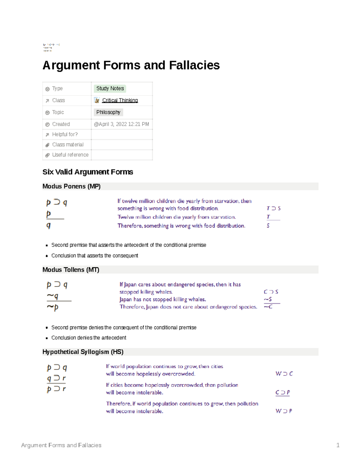 Argument Forms and Fallacies - Studocu