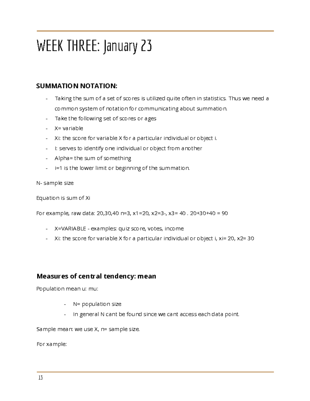 POLS3650 January 23 - NOTES - WEEK THREE: January 23 SUMMATION NOTATION ...