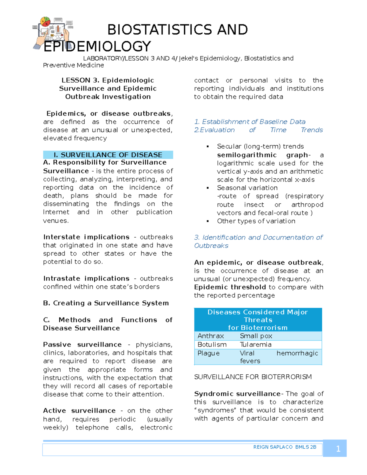 Transes Biostat Lesson 3 AND 4 - EPIDEMIOLOGY LABORATORY/LESSON 3 AND 4 ...