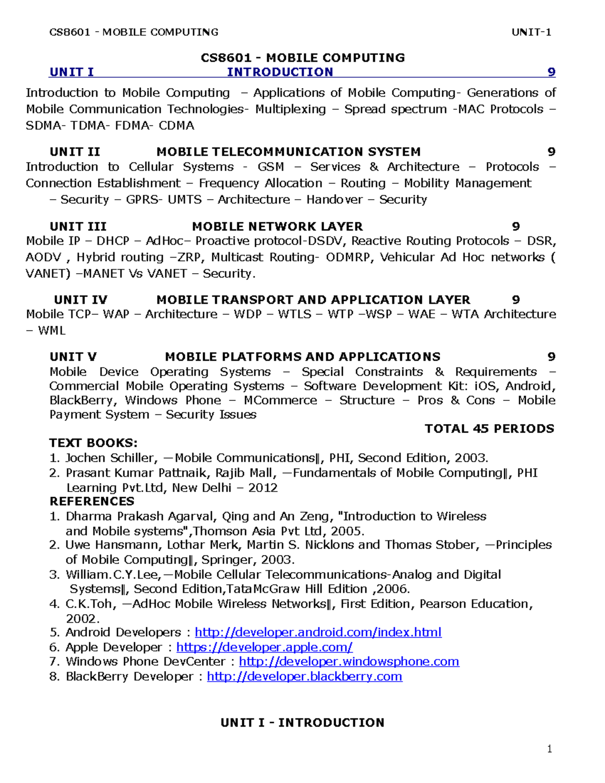 Cs8601 Mobile Computing 1337340624 Cs8601 Mc Unit 1 Cs8601 Mobile Computing Unit 1 Cs8601