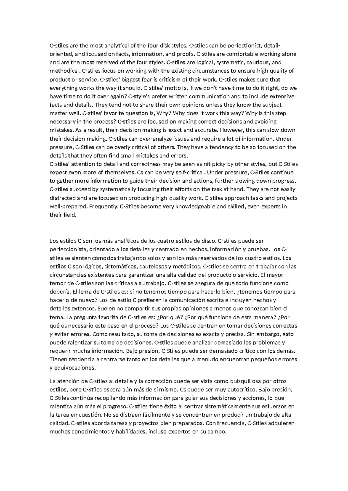 Oral ingles - cstyle - C-stiles are the most analytical of the four ...