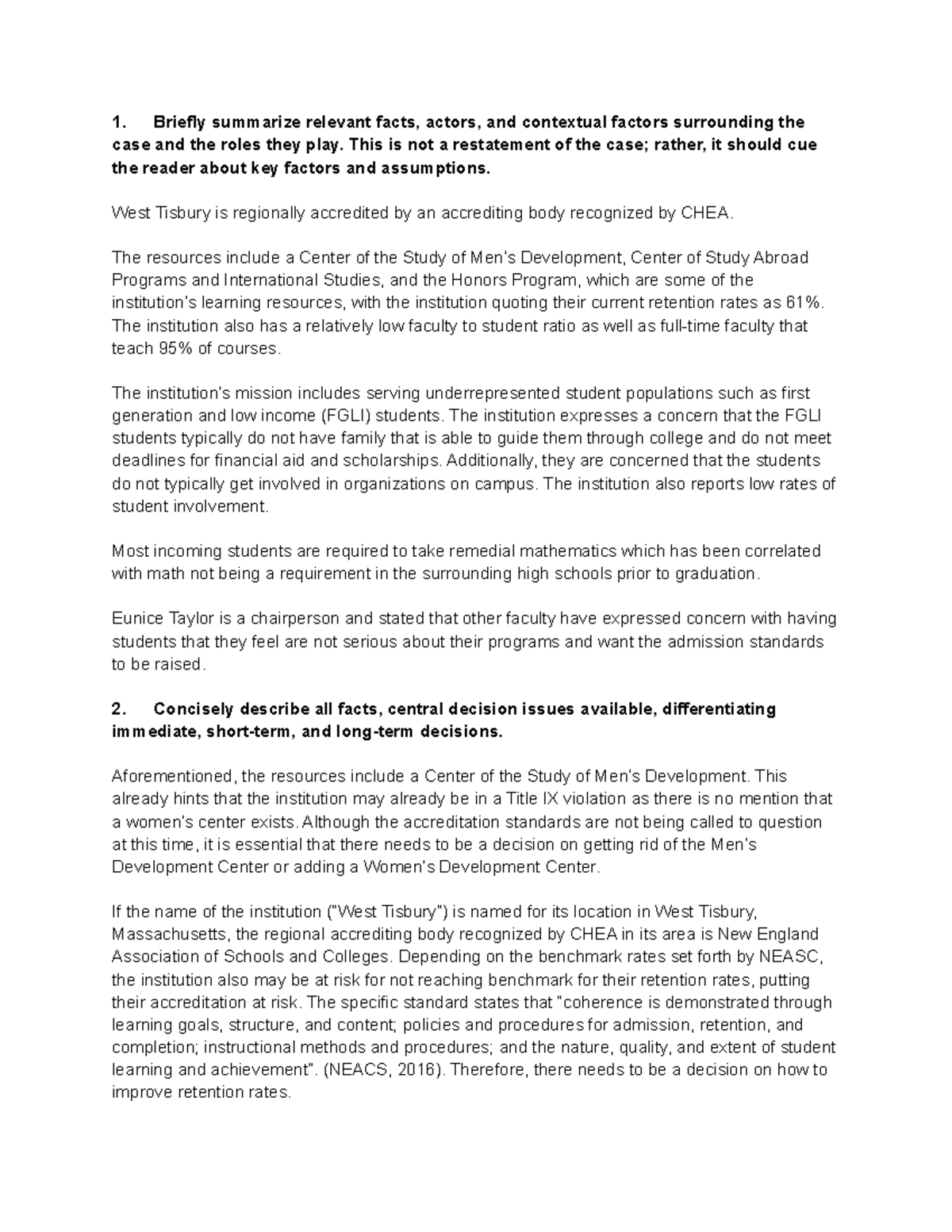 Academic Preparedness - Briefly summarize relevant facts, actors, and ...