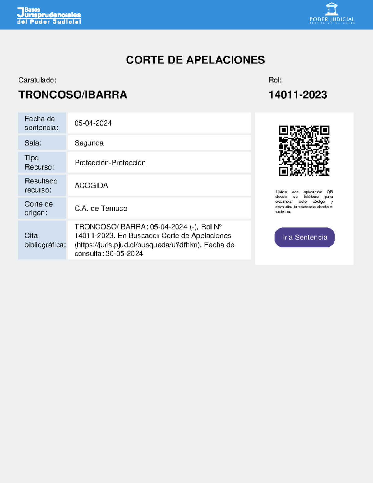 CA 14011-2023 - caso - CORTE DE APELACIONES Caratulado: TRONCOSO/IBARRA ...