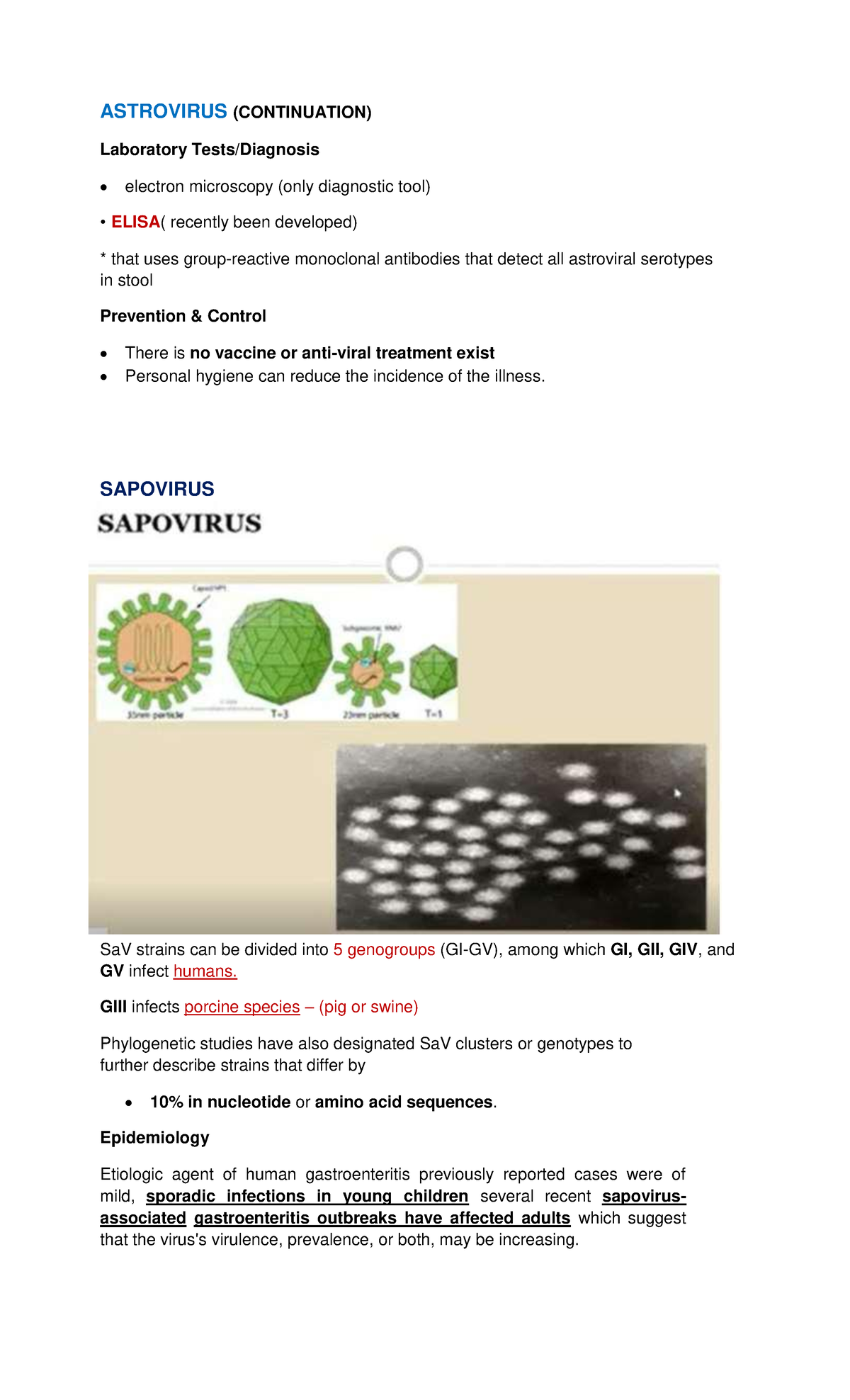 Astrovirus - ASTROVIRUS (CONTINUATION) Laboratory Tests/Diagnosis ...