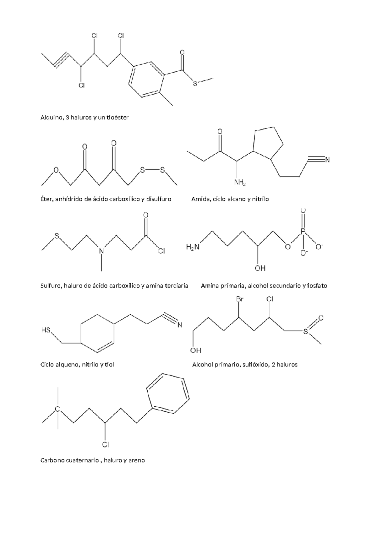 Estructuras quimicas - Química - Alquino, 3 haluros y un tioéster Éter ...