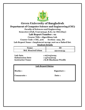 Algorithm Assignment - Data Structure and Algorithm - Green University ...