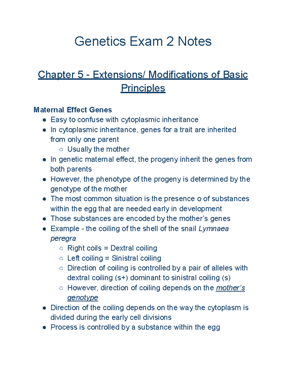 Genetics Exam 2 Notes - Genetics Exam 2 Notes Chapter 5 - Extensions ...